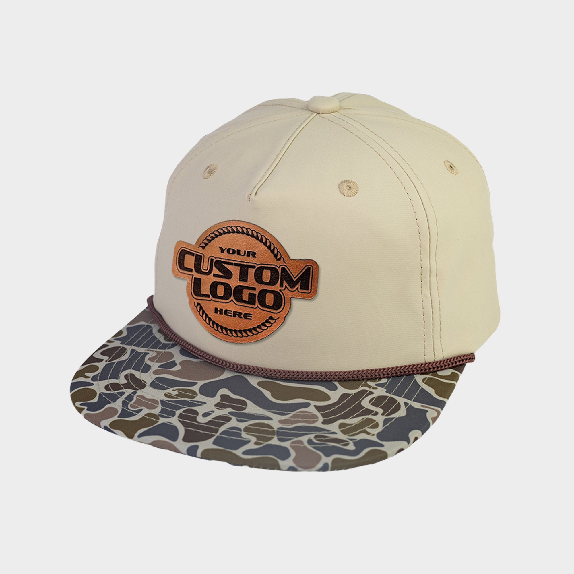 Custom Leather Patch 5-Panel Rope Hat - Blank Rope Hats